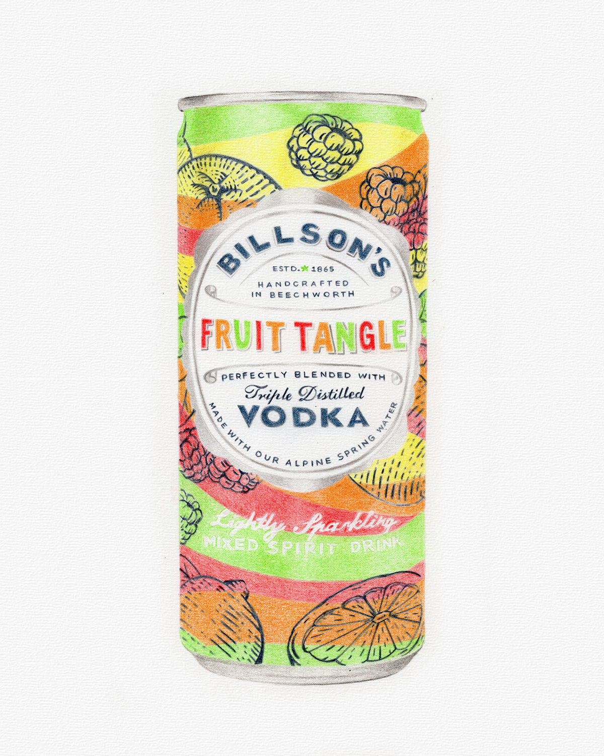 Billsons Fruit Tangle Vodka Pencil Drawing Carmen Hui Art